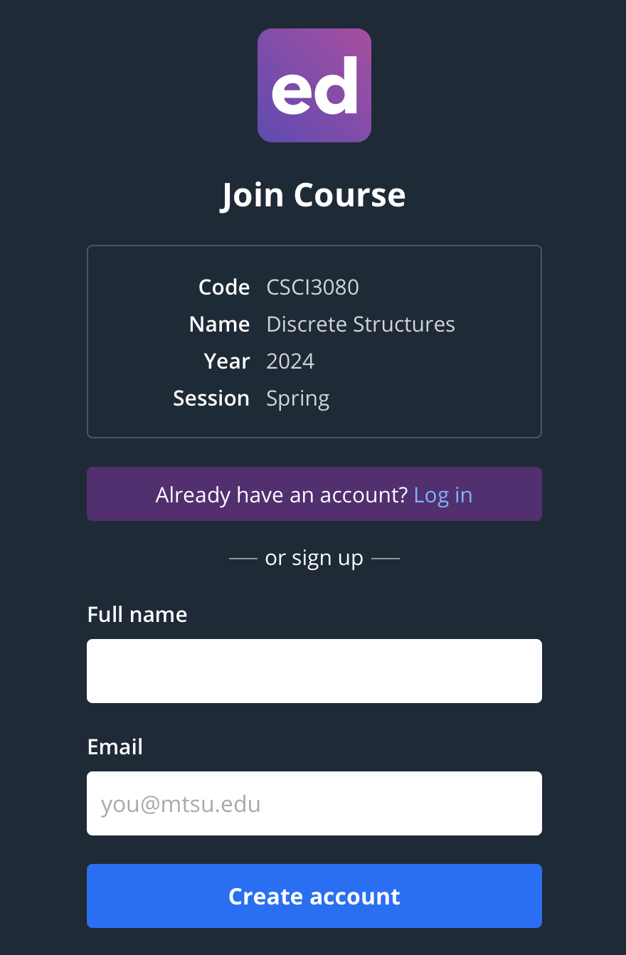 Please Create an Ed Stem account with your full name and MTSU email